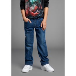 Loose-fit-Jeans Bruno Banani "Stretchjeans in gerader Form f&uuml;r Jungen", Kinder, Gr. 128, N-Gr, blau stone used, Denim/Jeans, Obermaterial: 98% Baumwolle, 2% Elasthan, unifarben, loose fit lang, Jeans, F&uuml;r TEENS. L&auml;ssige Jeans