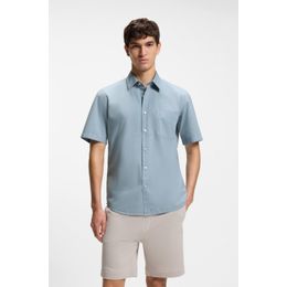 Kurzarmhemd BOSS Orange, Herren, Gr. L, N-Gr, light, pastel blau458, Web, Obermaterial: 100% Baumwolle, unifarben, regular fit normal, Rundhals, abgesteppte Kante, Hemden, Regular Fit, Kentkragen, Kurzarm