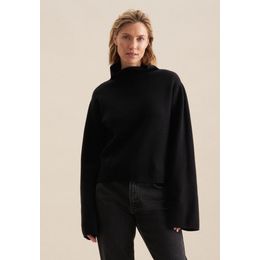 Strickpullover Seidensticker "Schwarze Rose", Damen, Gr. L, schwarz, 80% Wolle, 15% Polyamid, 5% Kaschmir, oversize, ohne Ausschnitt, Pullover Strickpullover, Langarm Turtleneck