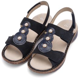 Riemchensandale Ara "HAWAII", Damen, Gr. 38, nachtblau, Ziegenveloursleder, unifarben, Schuhe Riemchensandale, Keilabsatz, Sommerschuh, Bequemschuh in Weite G (= weit)