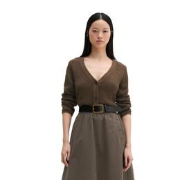 Marc O'Polo Cardigan MARC O'POLO "aus B&auml;ndchengarn", Damen, Gr. S, burnt coffee melange, Obermaterial: 70% Baumwolle, 30% Polyester, unifarben, slim fit, V-Ausschnitt, Strickjacken