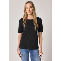 T-Shirt Street One, Damen, Gr. 34, schwarz, truffle rot, Web, 100% Baumwolle, unifarben, normal normal, U-Boot-Ausschnitt, abgesteppt, Shirts T-Shirt, mit U-Boot-Ausschnitt