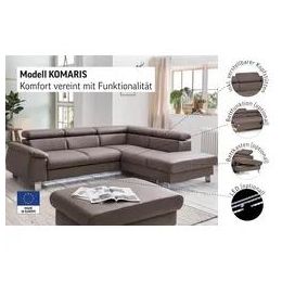 Ecksofa COTTA "Komaris L-Form, B: 249 cm", schwarz, B:249cm H:72cm T:100cm, Microfaser PRIMABELLE (100% Polyester);Kunstleder SOFTLUX;Feinstruktur (100% Polyester);Kunstleder SOFTLUX/Struktur (100% Polyester);NaturLEDER, Sofas, Ecksofa, mit Kopfteilverstellung, optional Bettfunktion, Bettkasten & Licht
