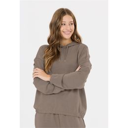 ENDURANCE ATHLECIA Kapuzensweatshirt ATHLECIA "NAMIER W", Damen, Gr. 40, braun (grau, braun), 51% Polyester, 44% Modal, 5% Elasthan, unifarben, kurz, ohne Ausschnitt, Sweatshirts, mit hohem Modal-Anteil