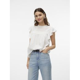 V&eacute;ro Moda Blusenshirt VERO MODA "VMTRINE SL LACE TOP WVN NOOS", Damen, Gr. XL, wei&szlig; (snow wei&szlig;), Web, Obermaterial: 100% Baumwolle, unifarben, regular fit normal, Rundhals, Fl&uuml;gel&auml;rmel, Shirts Blusenshirt, Baumwolle