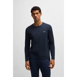 Langarmshirt BOSS "Mix&Match LS-Shirt R", Herren, Gr. L (52), blau (schwarz_blau_403), Single Jersey, Obermaterial: 95% Baumwolle, 5% Elasthan, unifarben, Basic h&uuml;ftbedeckend, Rundhals, weit normaler Saum, Shirts Langarmshirt, mit BOSS Stickerei auf der Brust