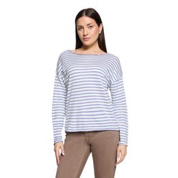 Strickpullover Betty Barclay "Damen mit U-Boot-Ausschnitt", Damen, Gr. 40, patch cream, blau, Strick, Obermaterial: 50% Baumwolle, 50% Polyacryl, gerade normal, Rundhals, Pullover Strickpullover