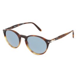 Persol 0PO3092SM | Herren-Sonnenbrille | Fassung: Vollrand, Panto, Acetat, Havanna Dunkel | Glasfarbe: Blau
