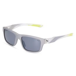 Puma PU0359S | Herren-Sonnenbrille | Fassung: Vollrand, Quadratisch, Kunststoff, Silber Matt | Glasfarbe: Grau Spiegel Silber