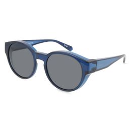 Polaroid PLD 9017/S Fitover | Unisex-Sonnenbrille | Fassung: Vollrand, Rund, Kunststoff, Blau | Glasfarbe: Grau
