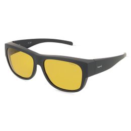 Polaroid PLD 9003/S Fitover | Unisex-Sonnenbrille | Fassung: Vollrand, Quadratisch, Kunststoff, Schwarz Matt | Glasfarbe: Gelb