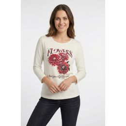 3/4-Arm-Shirt Rabe, Damen, Gr. 42, natur, Jersey, Obermaterial: 95% Baumwolle, 5% Elasthan, Glitzermuster, bedruckt, tailliert h&uuml;ftbedeckend, Rundhals, Shirts 3/4-Arm-Shirt, mit Print und Glitzersteinen