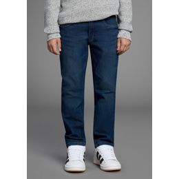 H.I.S. Relax-fit-Jeans H.I.S "Stretchjeans in gerader Form f&uuml;r Jungen", Jungen, Gr. 152, N-Gr, blau (dunkelblau used), Denim/Jeans, Obermaterial: 78% Baumwolle, 20% Polyester, 2% Elasthan, Abriebeffekte, relaxed fit, Jeans, F&uuml;r TEENS. Gerade Jeans in authentischer Waschung