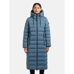 Wintermantel Khujo "Simmie2", Damen, Gr. L (40), blau, Obermaterial: 100% Polyester; Innenfutter: 100% Nylon; Wattierung: 100% Polyester, tailliert kniebedeckend, hoch geschlossener Ausschnitt, &Auml;rmel ohne &Auml;rmelschlitz elastischer Bund mit innenliegendem Gummizug, M&auml;ntel Wintermantel, Winter Steppmantel mit Kapuze