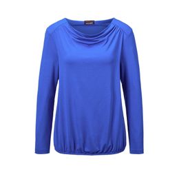Kurzarmshirt GOLDNER "Kurzgr&ouml;&szlig;e Langarmshirt mit Wasserfallausschnitt", Damen, Gr. 20, blau (royalblau), Obermaterial: 95% Polyester PES. 5% Elasthan EL., figurumspielend, normales B&uuml;ndchen, Shirts, Mit schmalem Gummibund am Saum
