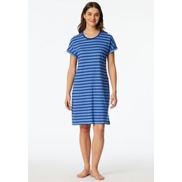 Nachthemd Schiesser "Casual Essentials", Damen, Gr. 46, N-Gr, 819, blau, Single Jersey, Obermaterial: 100% Baumwolle, bequem knielang, Rundhals, Kleider Nachthemd, mit garngef&auml;rbten Streifen und sportlichen Taschen