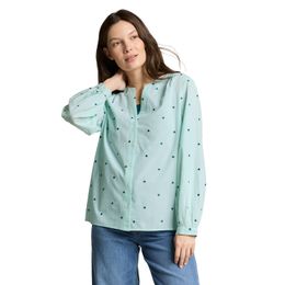 Klassische Bluse Tom Tailor, Damen, Gr. 44, blau haze heart design, Web, Obermaterial: 100% Baumwolle, bedruckt, regular fit normal, Manschette, Blusen Bluse, mit All-Over Print
