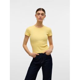 V&eacute;ro Moda Kurzarmshirt VERO MODA "VMCHLOE SS SHORT TOP JRS NOOS", Damen, Gr. S, gelb (lemon meringue), Feinripp, Obermaterial: 95% Baumwolle, 5% Elasthan, unifarben, figurbetont taillenlang, Rundhals, Shirts, Baumwollmischung