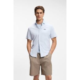 Kurzarmhemd BOSS Green "Motion S", Herren, Gr. L, N-Gr, open blau460, Jersey, Obermaterial: 100% Baumwolle, unifarben, regular fit normal, Rundhals, abgesteppte Kante, Hemden, Regular Fit, Button-down-Kragen, Kurzarm, Logo-Stickerei