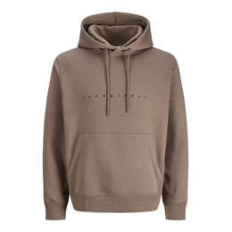 Jack & Jones PlusSize Kapuzensweatshirt "JJESTAR JJ SWEAT HOOD NOOS PLS", Herren, Gr. 5XL, falcon, angeraute Sweatware, Obermaterial: 70% Baumwolle, 30% Polyester, JACK & JONES PLUSSIZE, bedruckt, relaxed fit normal, Rundhals, Rippb&uuml;ndchen, Sweatshirts, Baumwollmischung, relaxed fit