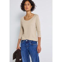 3/4-Arm-Shirt Street One "Style Pania", Damen, Gr. 34, cotton beige, Jersey, Obermaterial: 50% Baumwolle, 50% Modal. Futter: 100% Baumwolle, unifarben, slim fit h&uuml;ftlang, Rundhals, abgesteppt, Shirts 3/4-Arm-Shirt, im Basic-Style, mit Rundhals