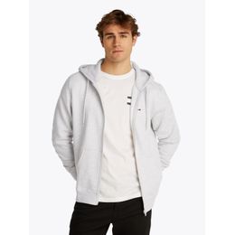 Sweatshirt Tommy Jeans "TJM REG S FLAG ZIP FLEECE THRU", Herren, Gr. S, grau (silber grau heather), Sweatware, Obermaterial: 80% Baumwolle, 20% Polyester, regular fit, breiter Bund, Sweatshirts Sweatshirt, mit bestickten Markenlogo auf Brusth&ouml;he