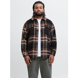 Jack & Jones PlusSize Langarmhemd "JJEBRADLEY OLLIE OVERSHIRT LS NOOS PLS", Herren, Gr. 5XL, N-Gr, monks robe, Web, Obermaterial: 70% Polyester, 20% Polyacryl, 8% Nylon, 2% Viskose, JACK & JONES PLUSSIZE, kariert, relaxed fit normal, Hemden