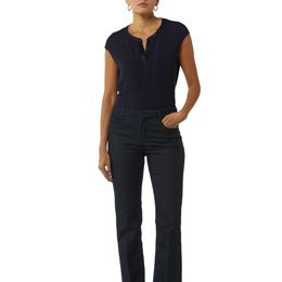 Blusenshirt comma, Damen, Gr. 42, blau, Web, Obermaterial: 93% Viskose, 7% Elasthan. Futter: 93% Viskose, 7% Elasthan, unifarben, regular fit h&uuml;ftbedeckend, V-Ausschnitt, Shirts Blusenshirt, mit geschlitztem Rundhals, Satin-Optik