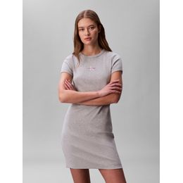 Minikleid Calvin Klein Jeans "MONOLOGO BABY RIB MINI DRESS", Damen, Gr. S (38), N-Gr, heroic grau heather, Jersey, Obermaterial: 95% Baumwolle, 5% Elasthan, meliert, figurbetont mini, Rundhals, eingesetzt abgesteppte Kante, Kleider Minikleid, Figurbetonte Passform mit Rundhalsausschnitt