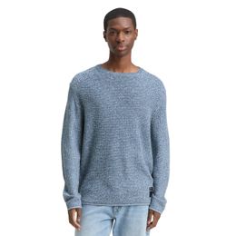 Strickpullover Tom Tailor Denim, Herren, Gr. L, denim blau wei&szlig; mouline, Strick, Obermaterial: 100% Polyacryl, unifarben, regular fit normal, Rundhals, Pullover Strickpullover, mit Logo Stickerei