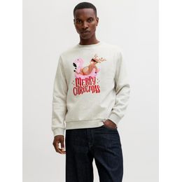 Jack & Jones JACK & JONES Herren Sweatshirt "JJCHRISTMAS SWEAT CREW NECK XMAS"wei&szlig; melange, Gr. M, meliert, angeraute Sweatware, Obermaterial: 70% Baumwolle, 30%