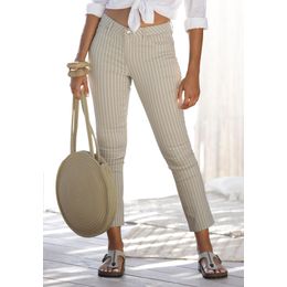 7/8-Jeggings Lascana, Damen, Gr. 38, N-Gr, wei&szlig; (sand, wei&szlig;, gestreift), Denim/Jeans, Obermaterial: 67% Baumwolle, 29% Polyester, 4% Elasthan, gestreift, figurbetont 7/8-L&auml;nge, Hosen, mit Streifenprint in Slim-Fit-Form, Superstretch-Qualit&auml;t, Topseller