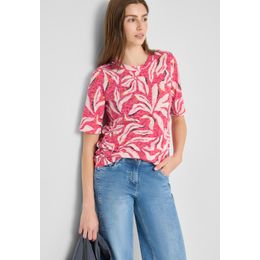 Rundhalsshirt Cecil, Damen, Gr. L (42), beetroot pink, Stoff, 65% Polyester, 35% Viskose, gebl&uuml;mt, comfort fit normal, Rundhals, abgesteppt, Shirts Rundhalsshirt, mit Blumenprint