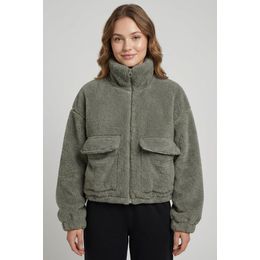 Pl&uuml;schjacke Only "ONLANNA CONTACT LIFE SOL JACKET CC OTW", Damen, Gr. S, smokey olive, Pl&uuml;sch, Obermaterial: 100% Polyester, unifarben, normal, Jacken, mit aufgesetzten Taschen, weiche Pl&uuml;schqualit&auml;t