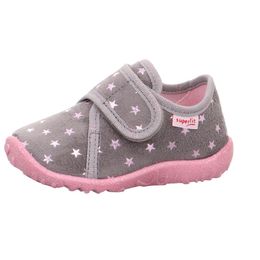 Hausschuh Superfit "SPOTTY, WMS: mittel", M&auml;dchen, Gr. 25, rosa (grau, rosa stern), Textil, metallic, Schuhe Hausschuh, Klettschuh, Kindergarten Schuh mit Motiv, Gr&ouml;&szlig;enschablone zum Download