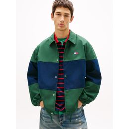 Hemdjacke Tommy Jeans "TJM COLORBLOCK", Herren, Gr. XXL, shadow pine, Web, Obermaterial: 65% Baumwolle, 35% Polyester, regular fit normal, Rundhals, eingesetzt elastischer Bund, Jacken, Regular fit mit Hemdkragen