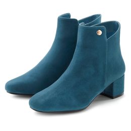 Stiefelette Lascana "Sommerstiefelette", Damen, Gr. 39, blau (petrol), Obermaterial: 100% Textilmaterial. Decksohle: 100% Textilmaterial. Futter: 100% Textilmaterial. Laufsohle: 100% Synthetik, unifarben, Schuhe Stiefelette, mit bequemen Blockabsatz, Ankle Boots, Stiefel VEGAN