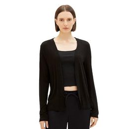 Cardigan Tom Tailor, Damen, Gr. L (40), schwarz, Strick, Obermaterial: 98% Viskose, 2% Elasthan, unifarben, l&auml;ssig geschnitten h&uuml;ftbedeckend, Rundhals, Strickjacken, ohne Verschluss