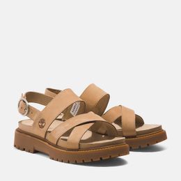 Sandale Timberland "Clairemont Way CROSS STRAP SANDAL", Damen, Gr. 42 (11), beige (md bei nubuc), Leder, Schuhe Sandale