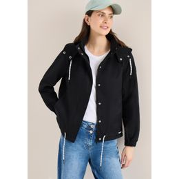 Outdoorjacke Cecil, Damen, Gr. L (42), schwarz, Web, Obermaterial: 59% Baumwolle, 30% Polyester, 11% Polyamid; Futter: 100% Baumwolle, unifarben, comfort fit normal, ohne Ausschnitt, B&uuml;ndchen, Jacken Outdoorjacke, im Hoodie-Style