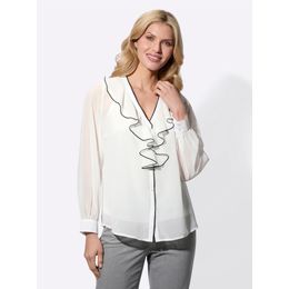 Langarmbluse Classic Basics, Damen, Gr. 54, wei&szlig;, 100% Polyester, unifarben, V-Ausschnitt, Blusen
