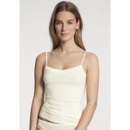 Spaghettitop Calida "Cate", Damen, Gr. L (48/50), beige (alabaster cr&egrave;me), Single Jersey, Obermaterial: 92% Baumwolle, 8% Elasthan, unifarben, normal h&uuml;ftbedeckend, Rundhals, Tops, Satin-Einsatz, Single Jersey Qualit&auml;t, elastisch, weich, feminin