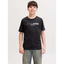 Jack & Jones T-Shirt JACK & JONES JUNIOR "JPRBLANEO SS TEE FST JNR", Jungen, Gr. 140, schwarz, Single Jersey, Obermaterial: 100% Baumwolle, bedruckt, regular fit normal, Rundhals, Shirts T-Shirt
