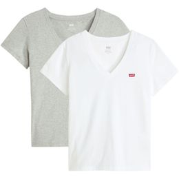 Levi's T-Shirt LEVI'S "VNECK TEE 2 PACK", Damen, Gr. XS (34), wei&szlig; (2 pack v neck wei&szlig;), Jersey, Obermaterial: 100% Baumwolle, Basic h&uuml;ftlang, V-Ausschnitt, Shirts T-Shirt