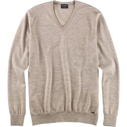 V-Ausschnitt-Pullover OLYMP "OLYMP Strick Casual", Herren, Gr. XL, beige (hellbeige), Obermaterial: 100% Schurwolle, tailliert, V-Ausschnitt, Pullover, klassischer Strickpullover