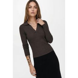 Polokragenpullover Only "ONLKAYA LS POLO PULLOVER EX KNT", Damen, Gr. L, chocolate torte, Strick, Obermaterial: 70% Viskose, 30% Nylon, unifarben, regular fit normal, V-Ausschnitt, Pullover, Rippstrick