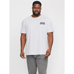 Jack & Jones PlusSize Rundhalsshirt "JJECORP LOGO TEE SS O-NECK NOOS PLS", Herren, Gr. 6XL, wei&szlig; (wei&szlig; detail:small print, schwarz), Single Jersey, Obermaterial: 100% Baumwolle, JACK & JONES PLUSSIZE, bedruckt, Basic, regular fit normal, Rundhals, gerader Abschluss, Shirts Rundhalsshirt, Baumwolle, regular fit