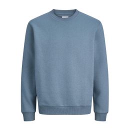 Jack & Jones PlusSize Sweatshirt "JJEBRADLEY SWEAT CREW NOOS PLS", Herren, Gr. 4XL, blau mirage, angeraute Sweatware, Obermaterial: 65% Polyester, 35% Baumwolle, JACK & JONES PLUSSIZE, unifarben, loose fit normal, Rundhals, Rippb&uuml;ndchen, Sweatshirts Sweatshirt, mit Rippb&uuml;ndchen
