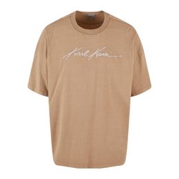 T-Shirt Karl Kani "Karl Kani KK Autograph Washed Boxy Tee", Damen, Gr. L, sand, 100% Baumwolle, bedruckt, oversize, Rundhals, Shirts T-Shirt