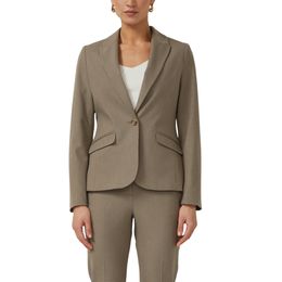 Jackenblazer s.Oliver BLACK LABEL, Damen, Gr. 46, schwarz beige, Web, Obermaterial: 62% Polyester, 33% Viskose, 5% Elasthan, meliert, unifarben, slim fit h&uuml;ftbedeckend, tiefer V-Ausschnitt, Blazer, mit 1-Knopf-Verschluss